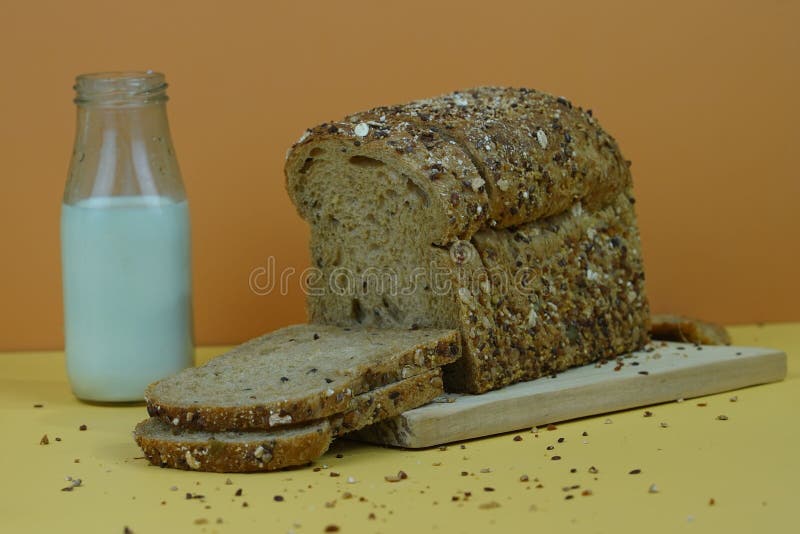Multigrain Bread and Milk for Breakfast Stock Photo - Image of ...