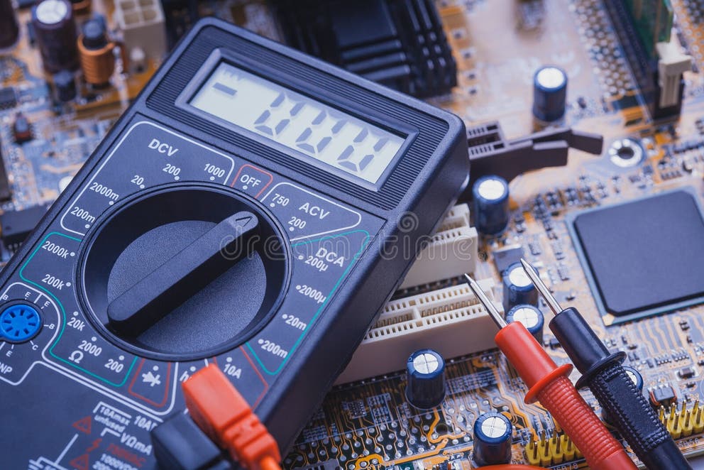 Close-up of Multimeter on PCB Plate Stock Photo - Image of circuit ...