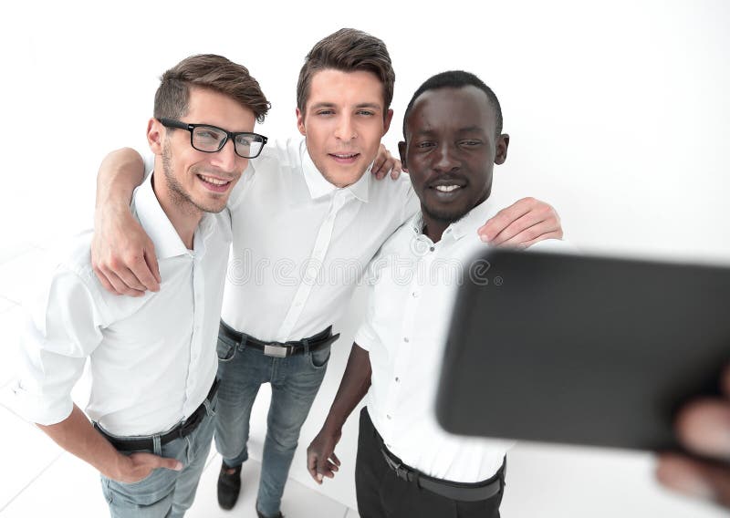 Close Up Multinational Business Team Taking Selfies Stock Image Image