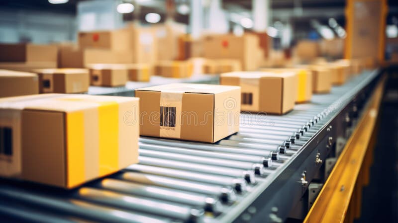 Close-up of Multiple Cardboard Box Packages Seamlessly Moving Along a ...
