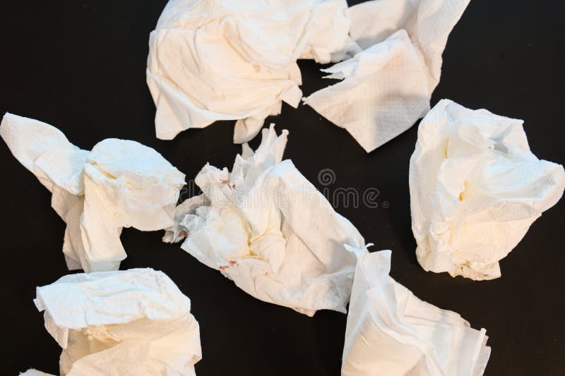 Crumpled Used Tissues on Black Background – Hygiene and Waste Concept ...