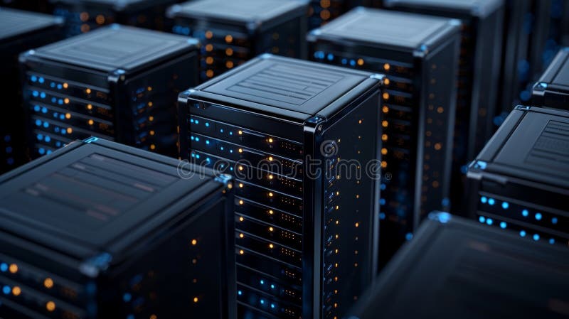 Close-up of Multiple Data Servers in a Server Room, Illustrating Data ...