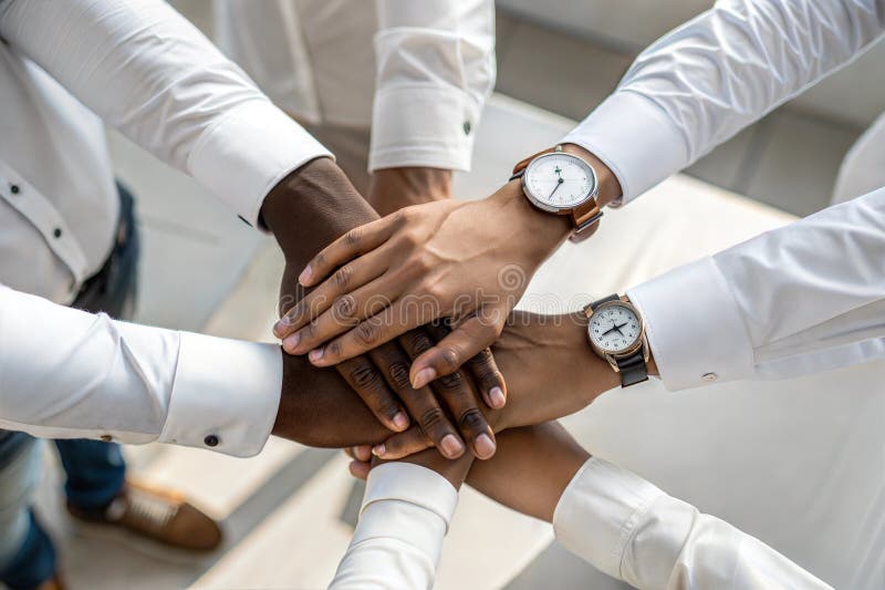 Diverse Business Team Hands Together in Unity Stock Illustration ...