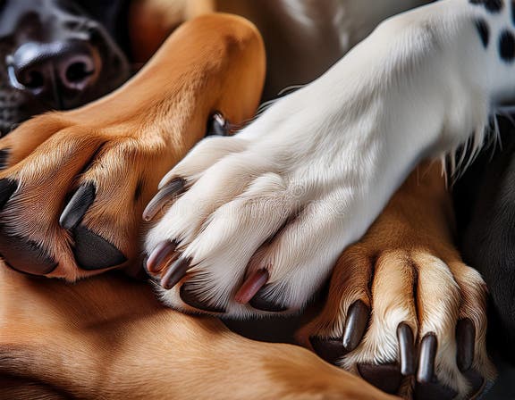 A Close-up of Multiple Dogs Paws Together Symbolizing Unity and Pack ...