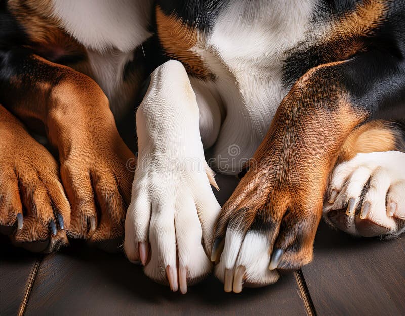 A Close-up of Multiple Dogs Paws Together Symbolizing Unity and Pack ...