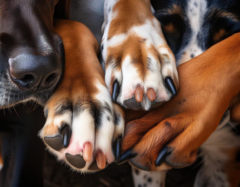 A Close-up of Multiple Dogs Paws Together Symbolizing Unity and Pack ...