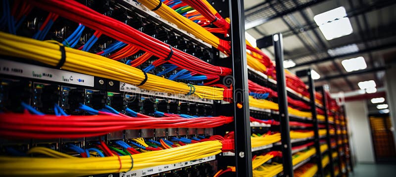 Close Up of Multiple Ethernet Cables Plugged into a Network Switch for ...