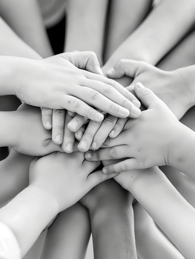 Close-up of Multiple Hands Coming Together in a Gesture of Unity and ...