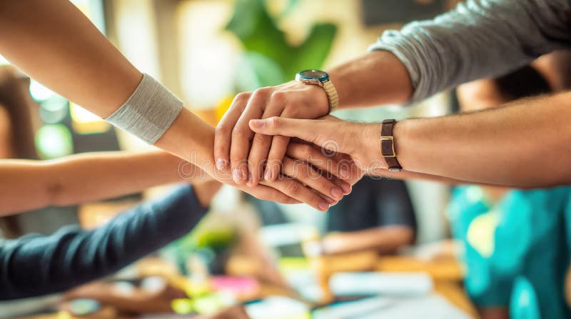 A Close-up of Multiple Hands Stacked on Top of Each Other Stock ...
