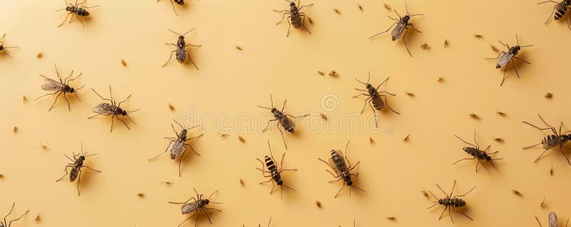 Close Up of Multiple Insects on a Yellow Background, Detailed View of ...