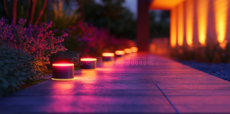 Close-up of Multiple LED Ground Lights, Modern Landscape Design Stock ...