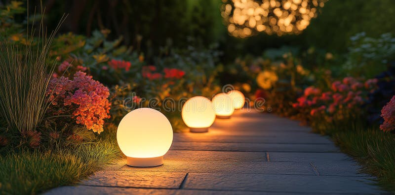 Close-up of Multiple LED Ground Lights, Modern Landscape Design Stock ...
