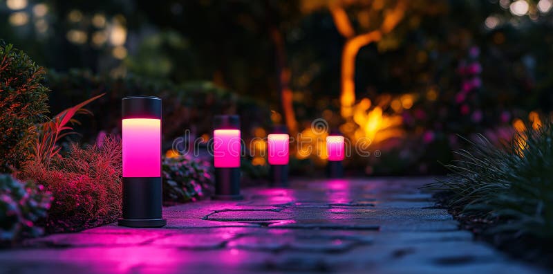Close-up of Multiple LED Ground Lights, Modern Landscape Design Stock ...