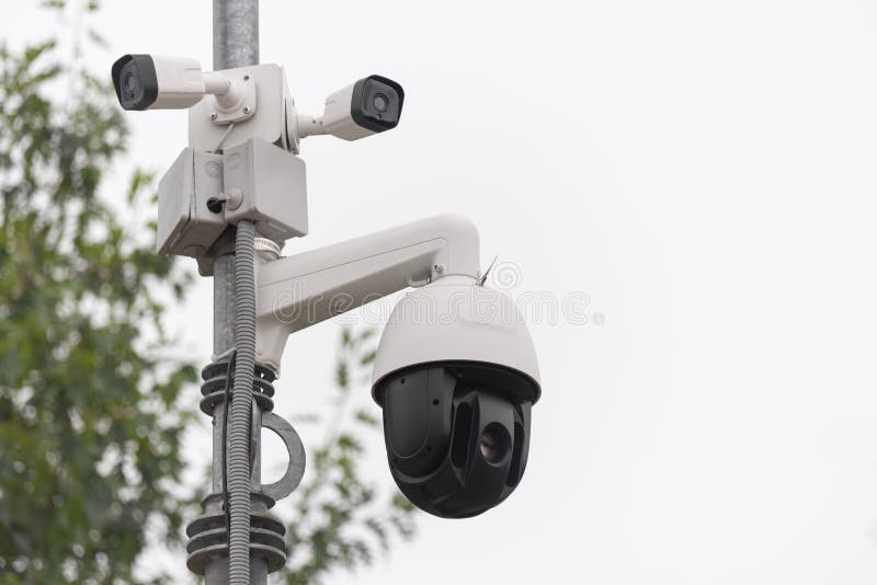 Modern Outdoor Security Surveillance Cameras on Pole for Public Safety ...