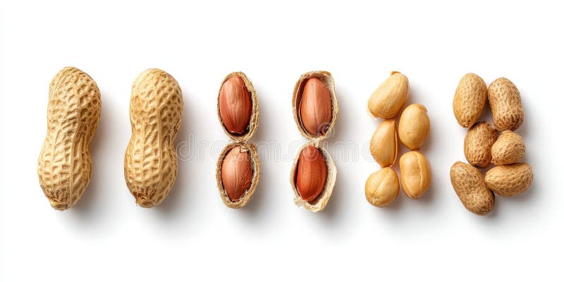 Close-up of Multiple Raw Peanuts Arranged in a Row on a Clean White ...