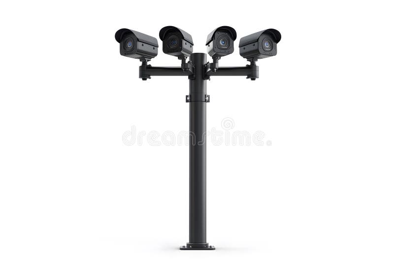 Close-up of Multiple Security Cameras Mounted on a Pole Surveillance ...