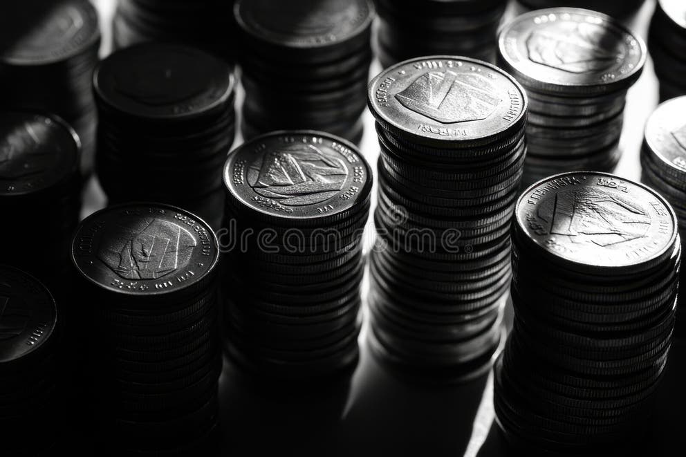Stacks of Silver Coins with a Geometric Design Stock Illustration ...