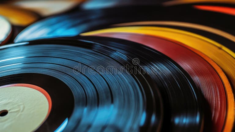 Close-up of Multiple Vinyl Records on a Surface Stock Image - Image of ...