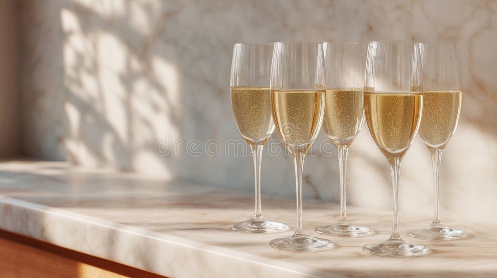Close-up of Multiple Wine Glasses Filled with Sparkling Wine. Stock ...