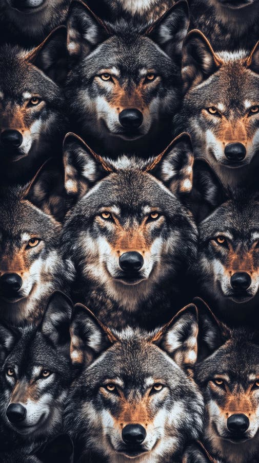 Close-up of Multiple Wolves with Intense Gaze, Seamless Pattern ...