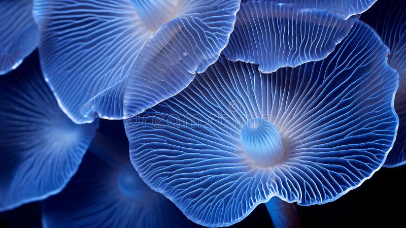 Close-up of a Mushroom Cap, Abstract Blue Texture of the Bottom of the ...