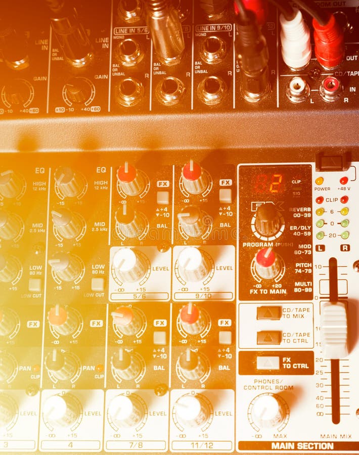 Close-up of Music , Audio Mixer with Connected Wires Stock Image ...