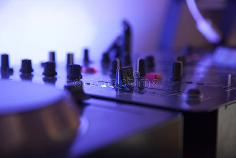 Close Up of a Music Mixing Table with Blue Led Light Stock Photo ...