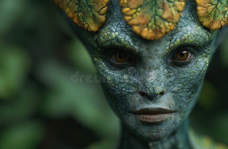 Close-up of a Mysterious Green Creature Stock Illustration ...