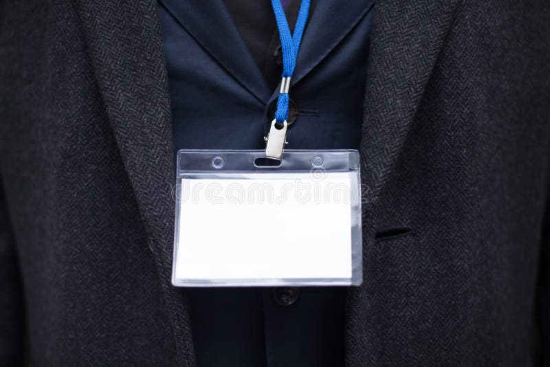 A Close-up, Name Tag on the Neck of a Businessman in a Jacket. Mock Up ...