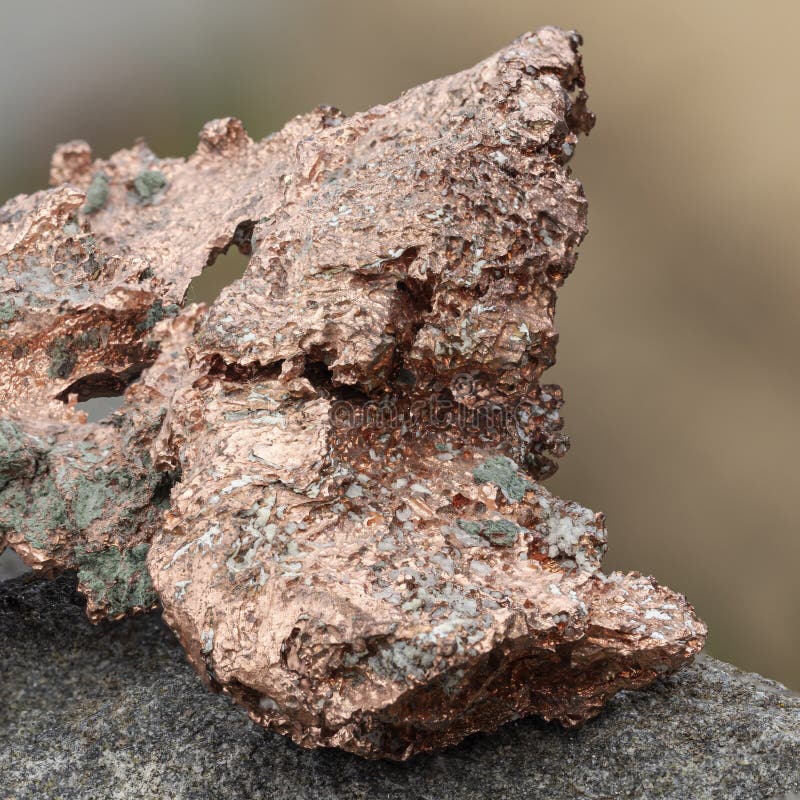 Close-up of a Native Copper Mineral Sample on a Rock Stock Photo ...