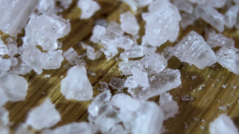 Close-up. Translucent Cube-shaped Salt Crystals Rotated on the Floor ...