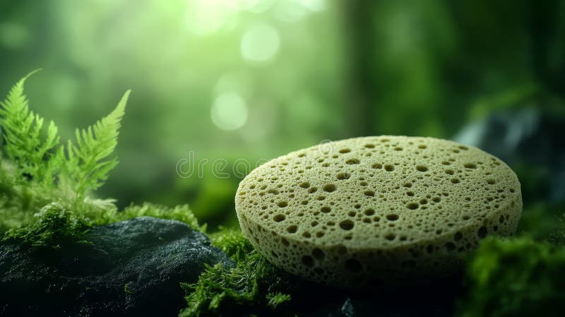 A Close-up of a Natural Sponge Resting on a Mossy Surface in a Serene ...