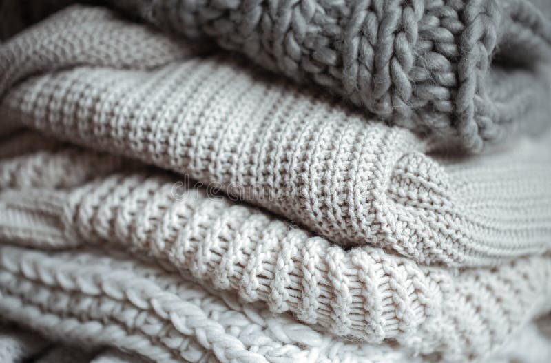 Close Up of Neatly Folded Knitted Items Close Up Stock Photo - Image of ...
