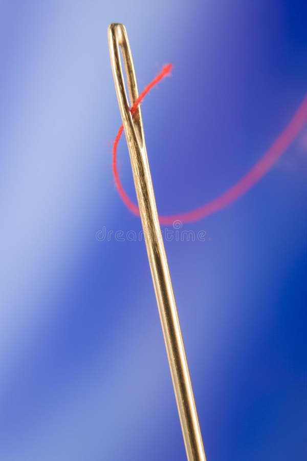 Close Up of Needle and Red Thread Stock Image - Image of background ...