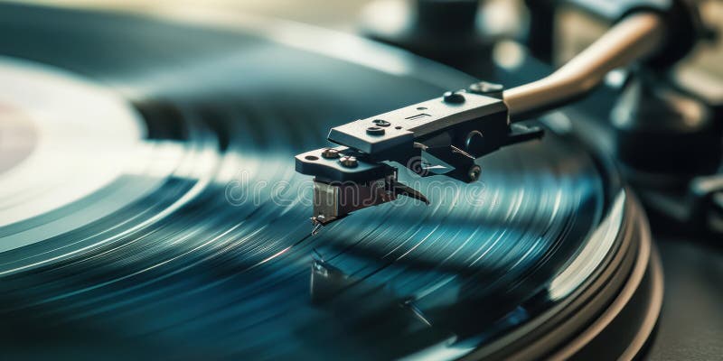 A Close-up of the Needle of a Turntable Touching Down on a Vinyl Record ...