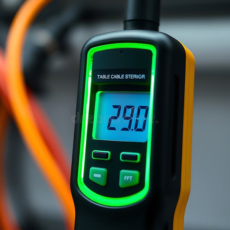 Close Up of a Neon Green Cable Tester with a Focus on the Digital ...
