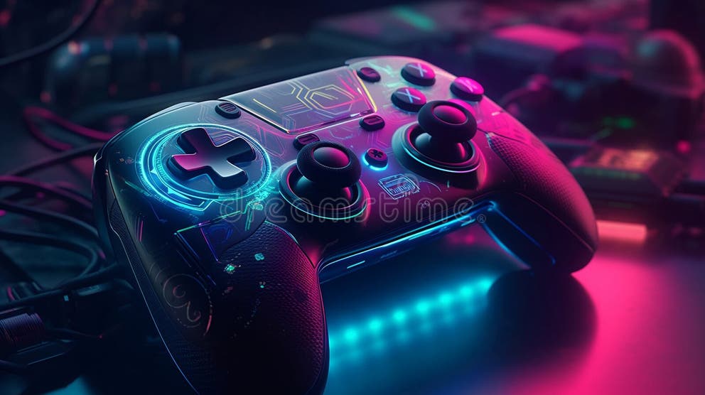 Neon Joystick Gamers Device Controller. Ai Generative Stock ...