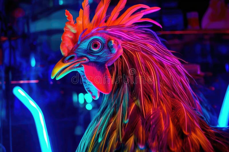Close Up of a Neon Light Rooster Stock Illustration - Illustration of ...