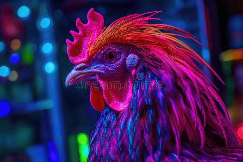 Close Up of a Neon Light Rooster Stock Illustration - Illustration of ...