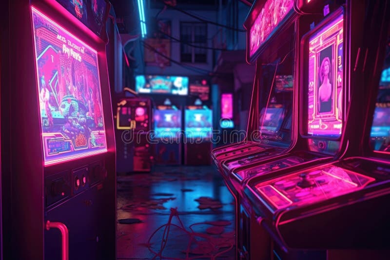 Close-up of a Neon-lit Arcade Game Screen Stock Illustration ...