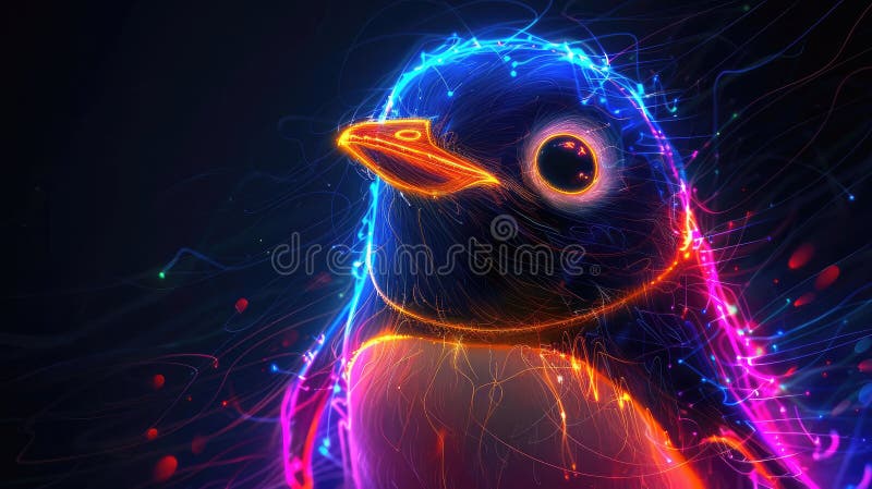Close-up of a Neon Penguin with Dynamic Light Trails. Stock Image ...