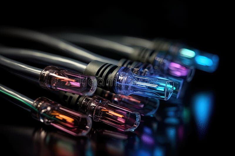 Close Up of Network Cable on Black Background with Blue and Red Light ...