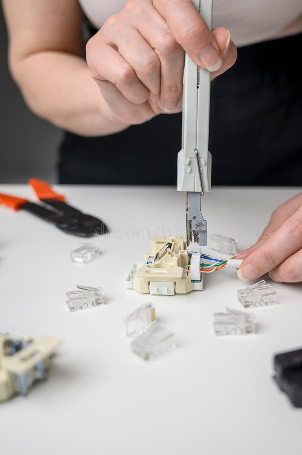 Close-up of a Network Cable Laying Tool. Used To Mount the Data Cable ...