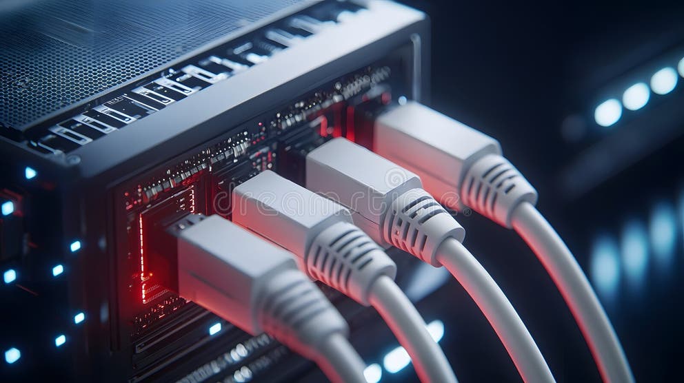 Close-Up of Network Cables Connected To CCTV System in a Modern Data ...
