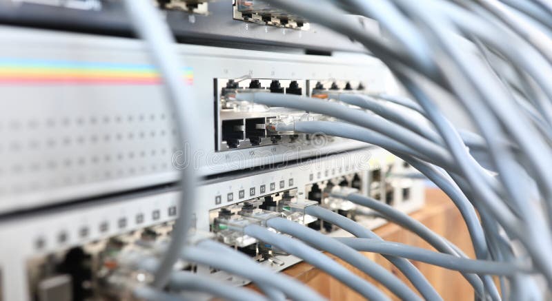 Panel with Many Cords on Internet Swith Connection Stock Image - Image ...