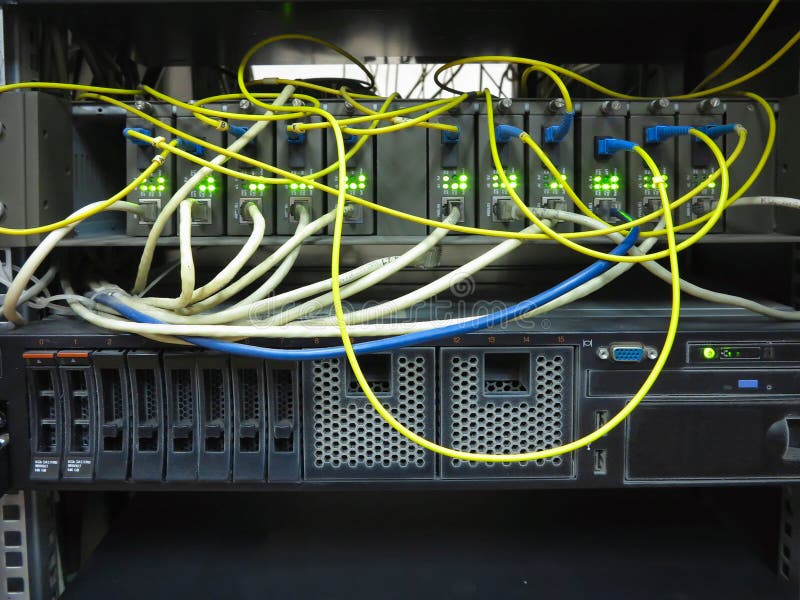 Close Up Network Cables Connected To Switch in Server Rack Stock Photo ...