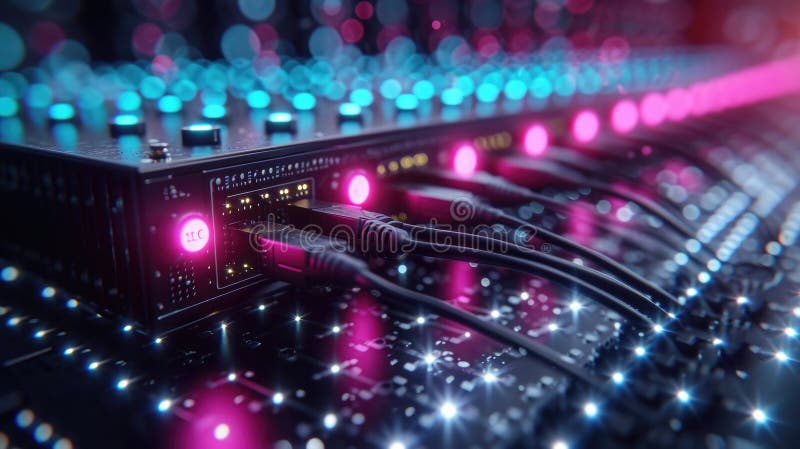 Close Up of Network Cables in Data Center with Colorful Lights Stock ...
