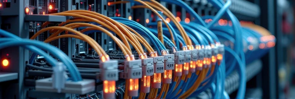 Close-up of Network Cables and Led Indicators in Data Center Server ...