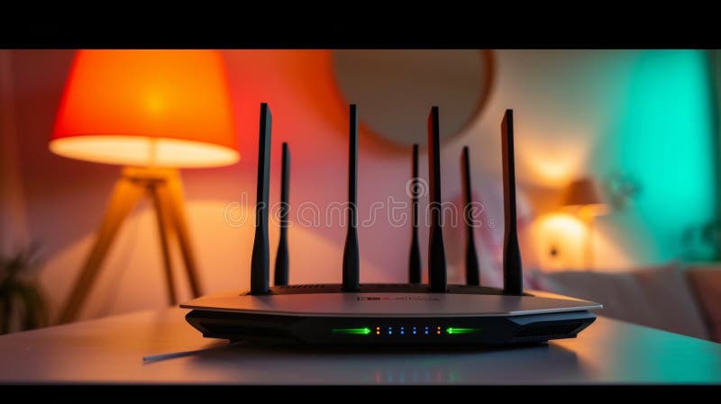 Close Up of Network Router with Attached Cables and Glowing Led ...