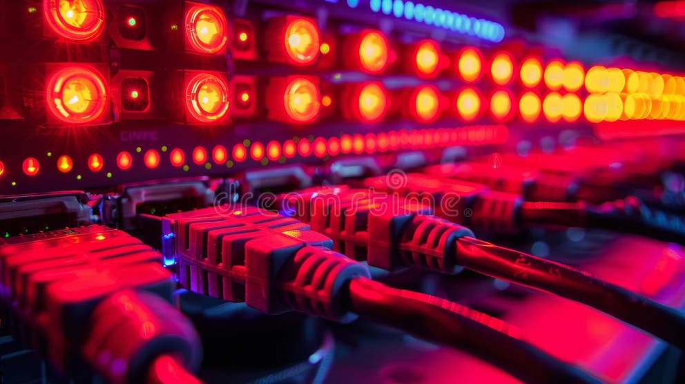 Close Up of Network Router with Cables Connected and Led Status ...